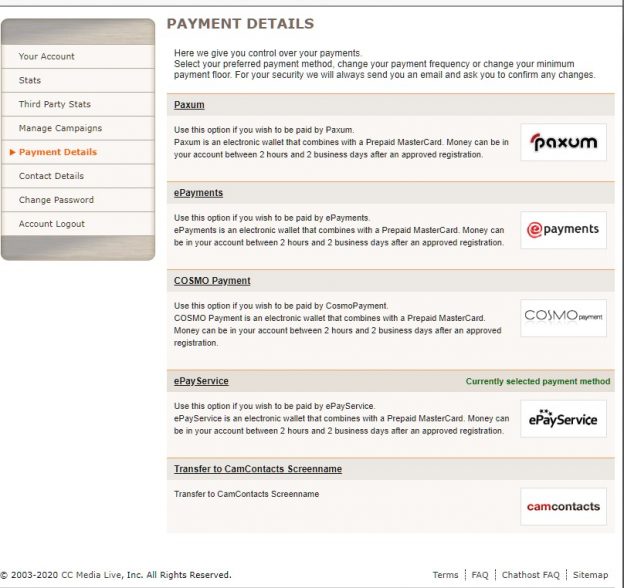 Camcontacts has added ePayservice as Payout - Hony's Cam World